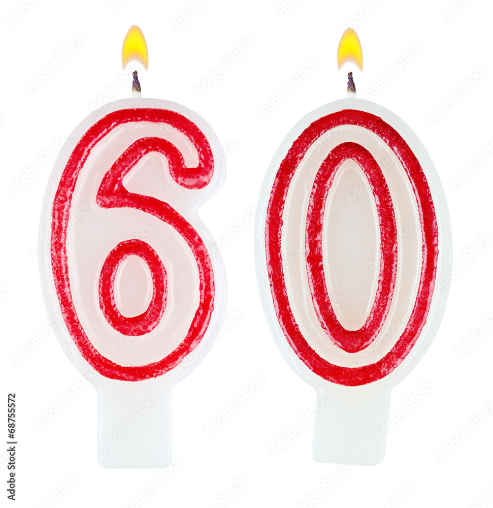 Birthday candles number sixty isolated on white background Stock Photo ...
