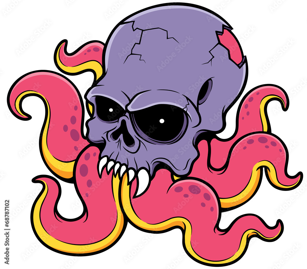 Vector illustration of Cartoon Skull octopus Stock Vector | Adobe Stock