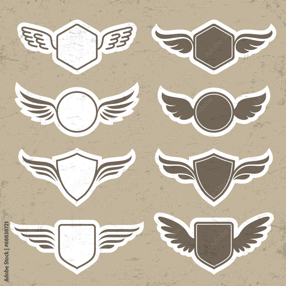 Vintage heraldic shapes with wings Stock Vector | Adobe Stock