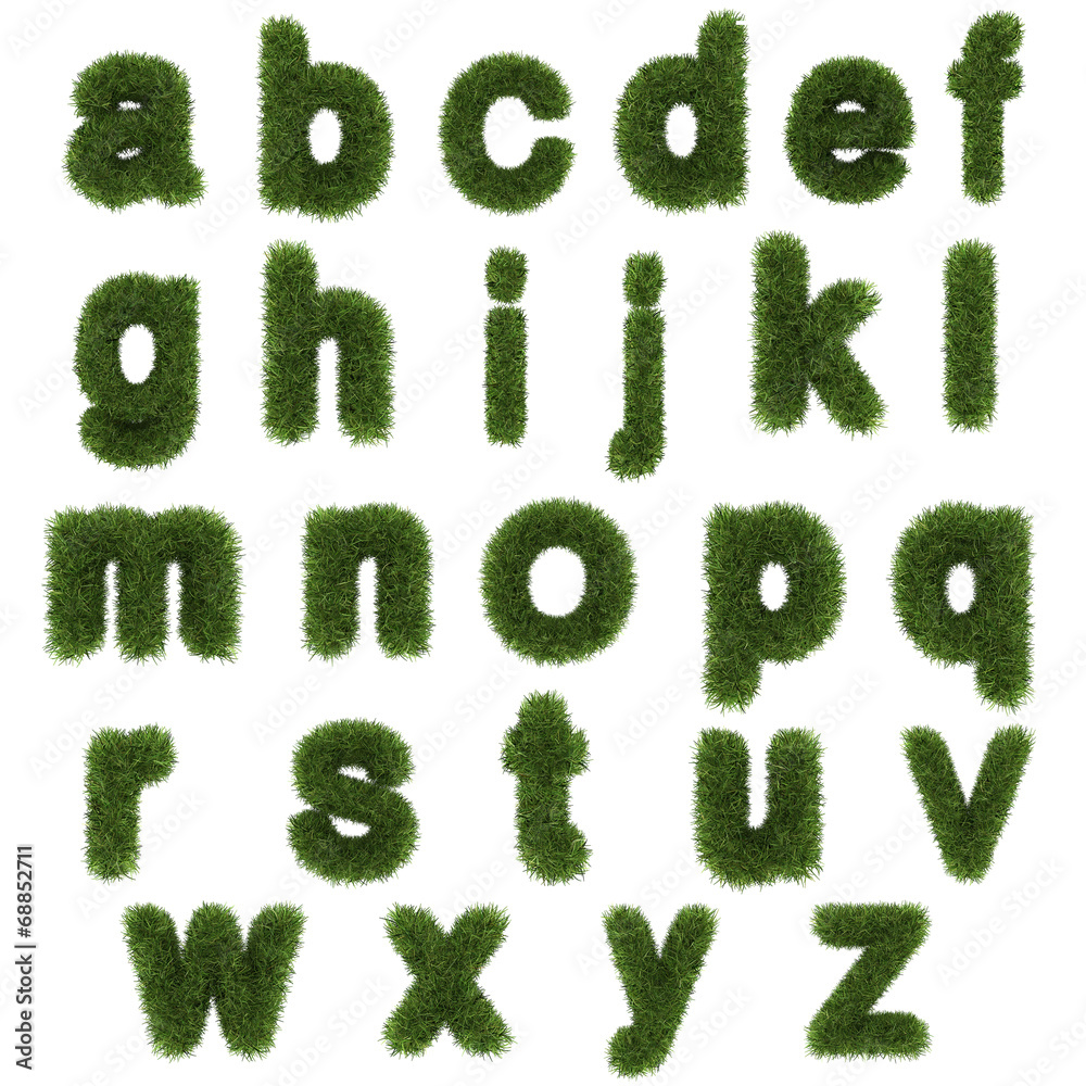 lowercase letters of green grass alphabet isolated on white bac Stock ...