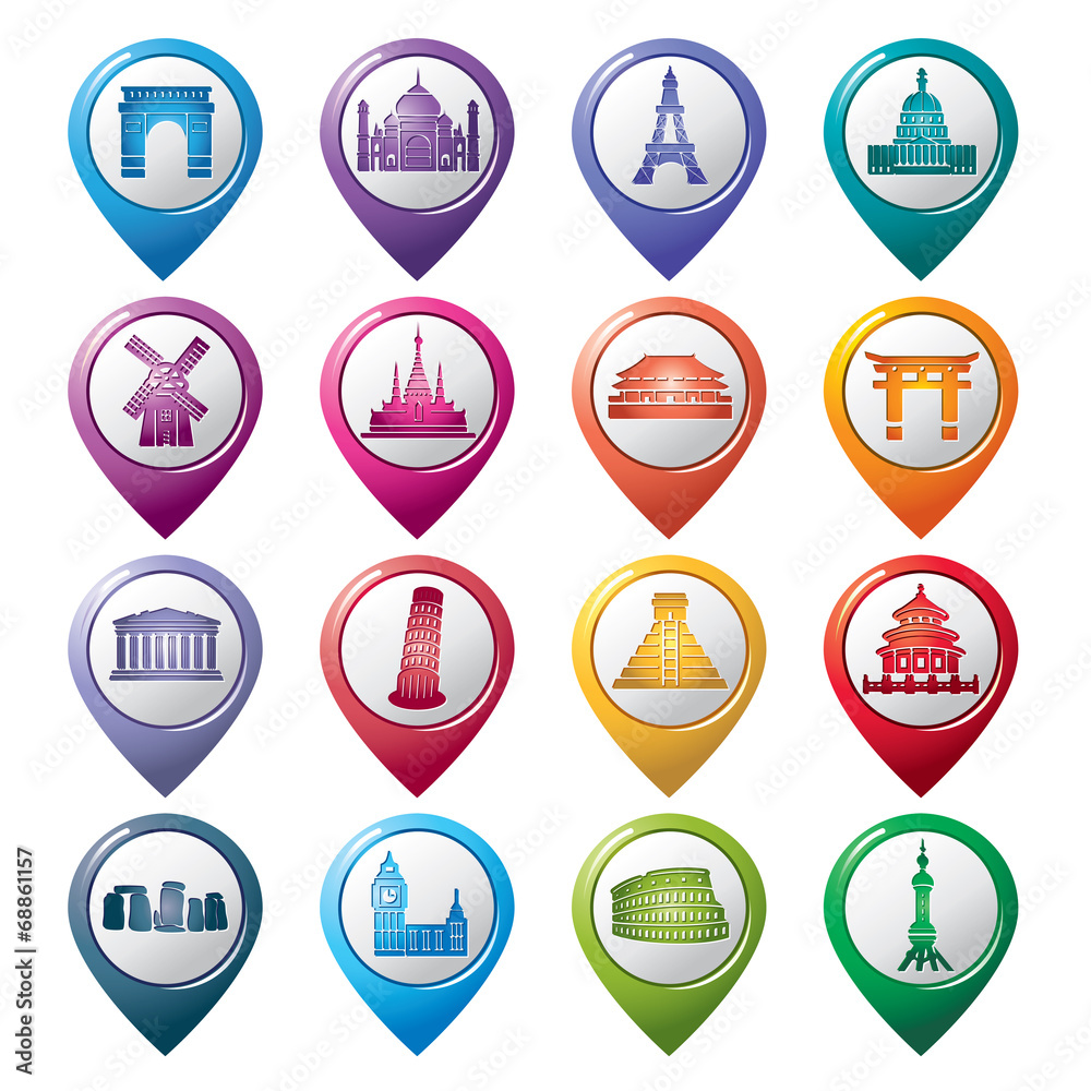 Famous Scenic Spots Pointer Icons Stock-Vektorgrafik | Adobe Stock