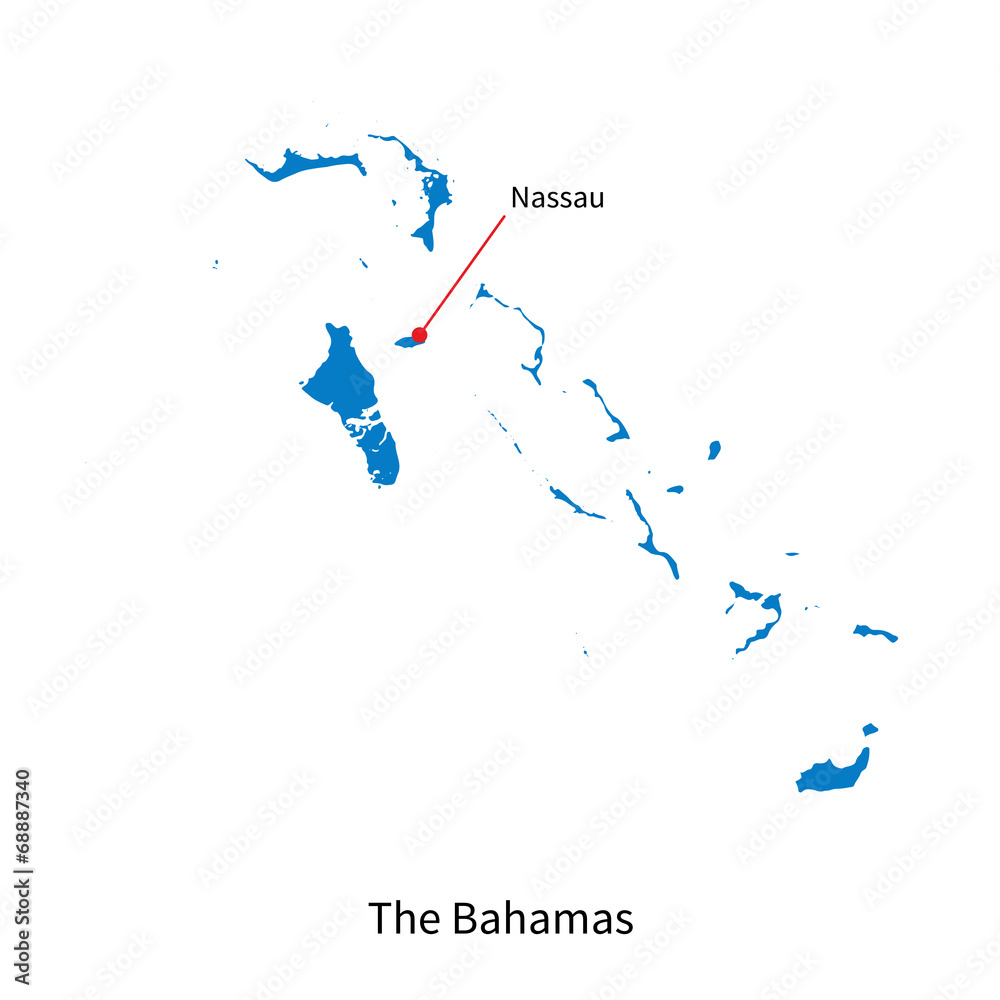 Detailed vector map of Bahamas and capital city Nassau Stock Vector ...