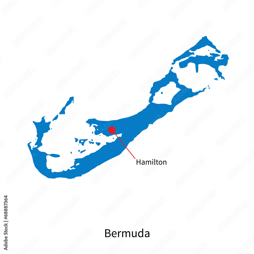 Detailed vector map of Bermuda and capital city Hamilton Stock Vector ...