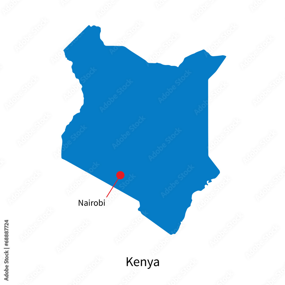 Detailed vector map of Kenya and capital city Nairobi Stock Vector ...