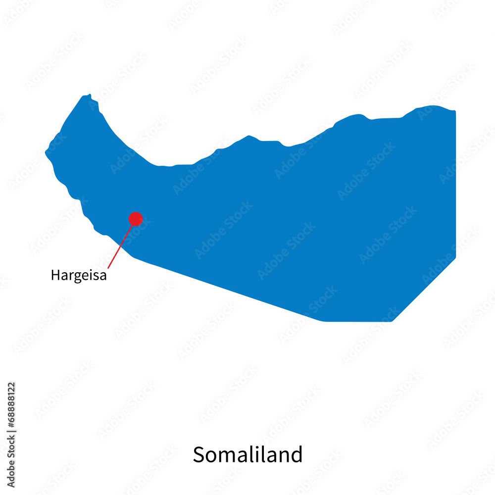 Detailed vector map of Somaliland and capital city Hargeisa Stock ...