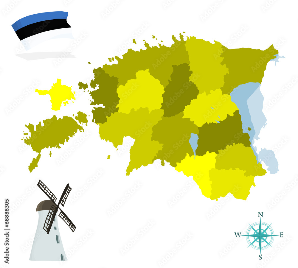 Map of Estonia, provinces and regions Stock Vector | Adobe Stock
