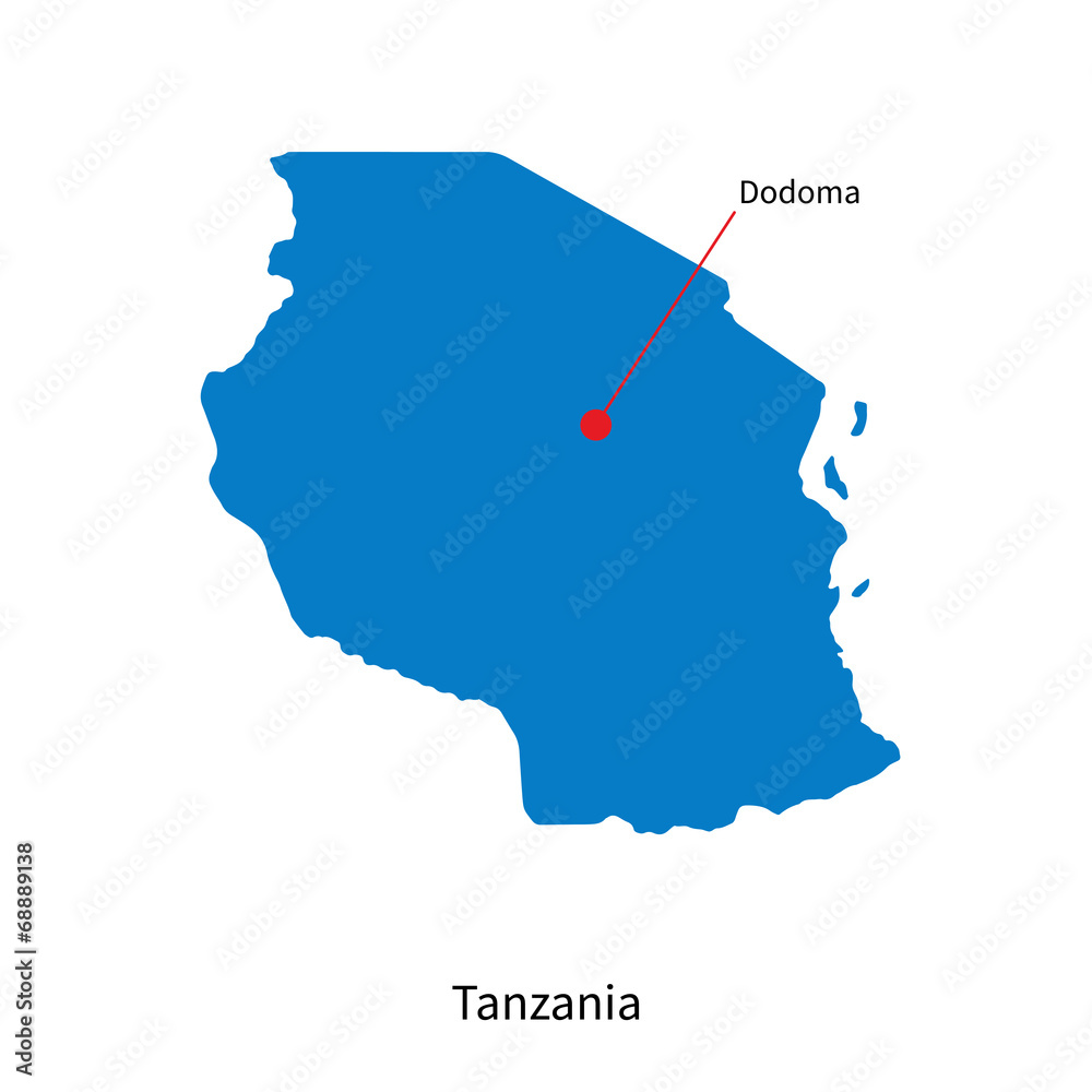 Detailed vector map of Tanzania and capital city Dodoma Stock Vector ...