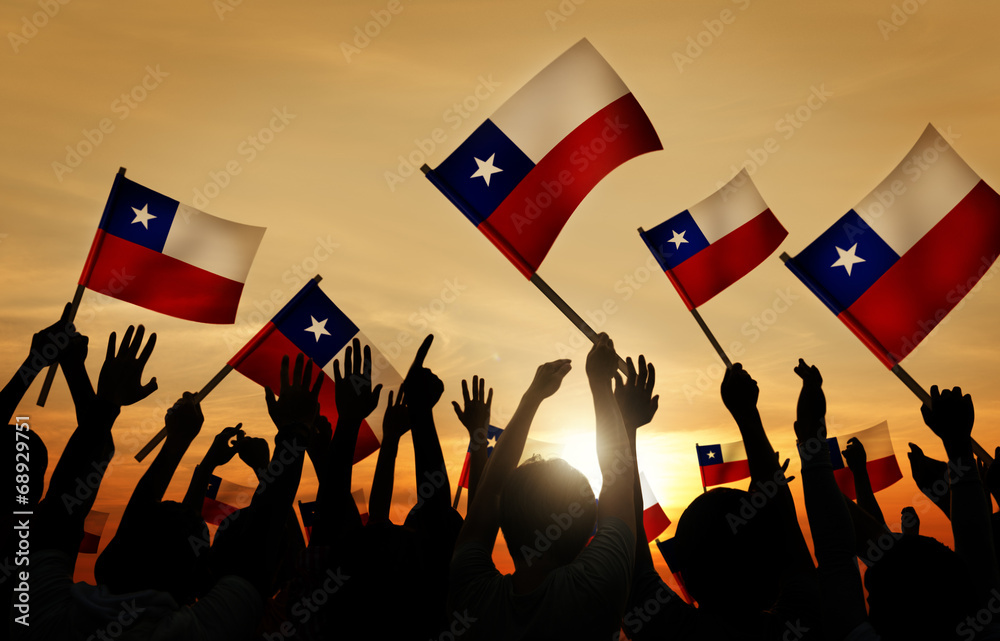 Group of People Holding Chile Flag in Back Lit Stock Photo | Adobe Stock