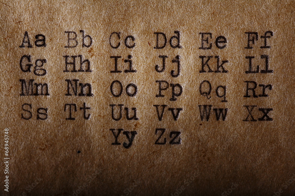Latin alphabet, font printed on vintage typewriter Stock Photo | Adobe ...