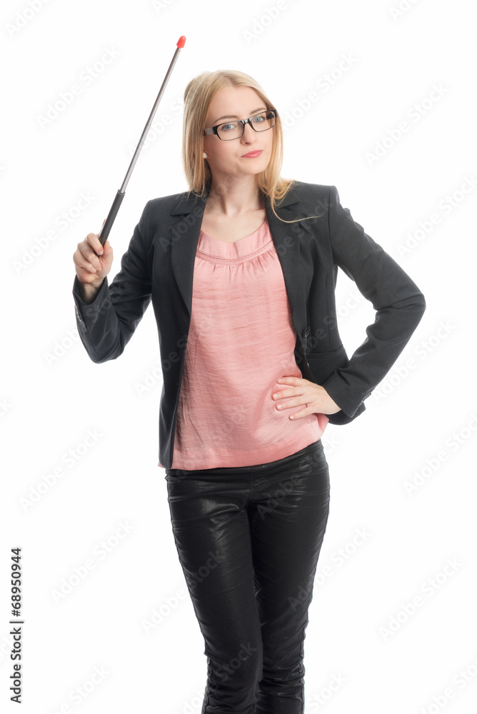 Strenge Lehrerin mit Zeigestock Stock-Foto | Adobe Stock