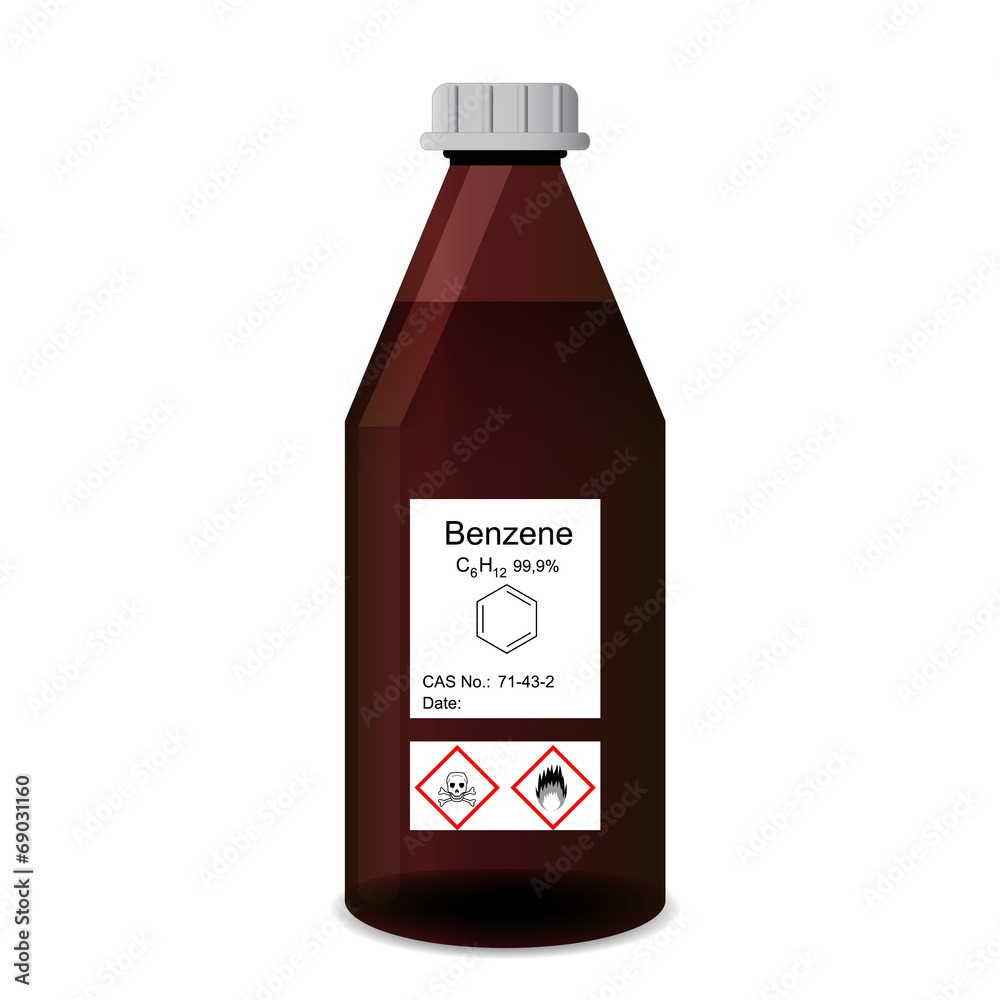 Bottle with chemical toxic and flammable solvent - benzene Stock Vector ...