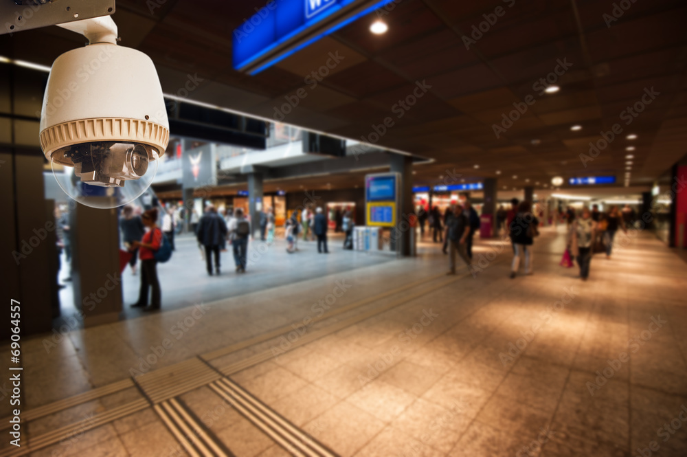 CCTV Camera Operating inside a station or department store Stock Photo ...