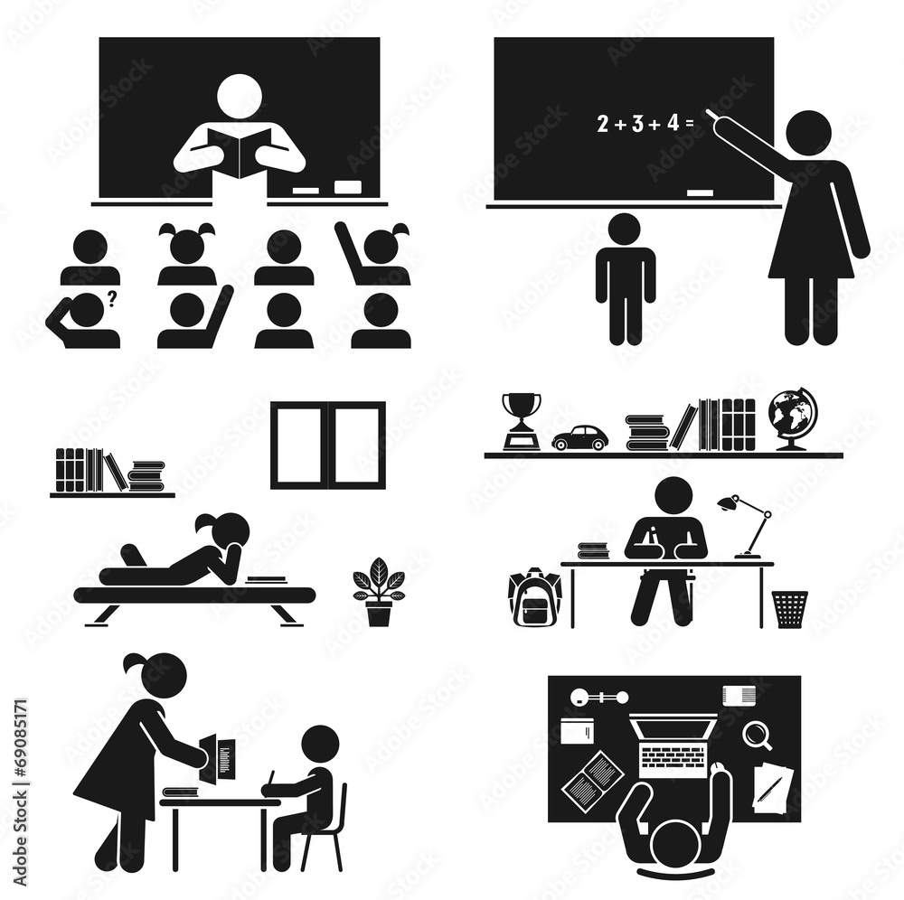 School days. Pictogram icon set. School children. Stock Vector | Adobe ...