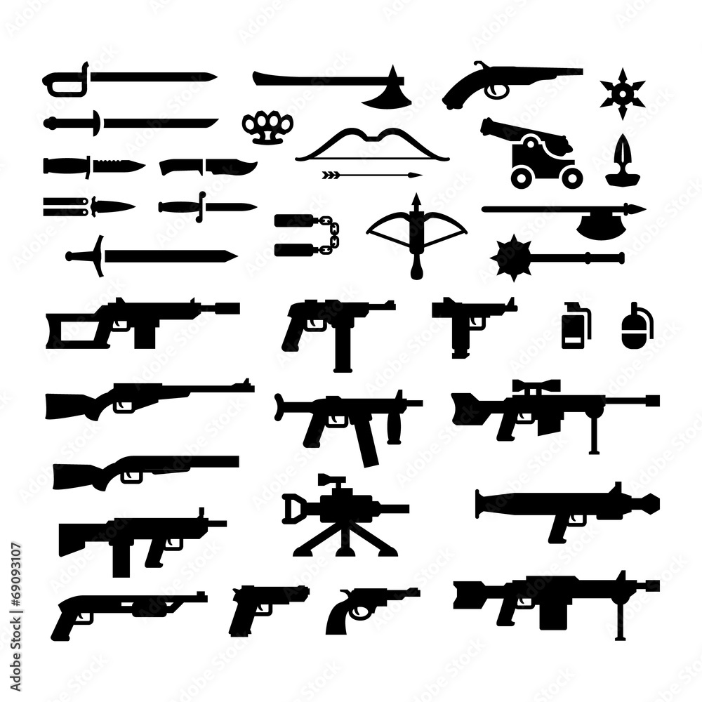 Set icons of weapons Stock Vector | Adobe Stock