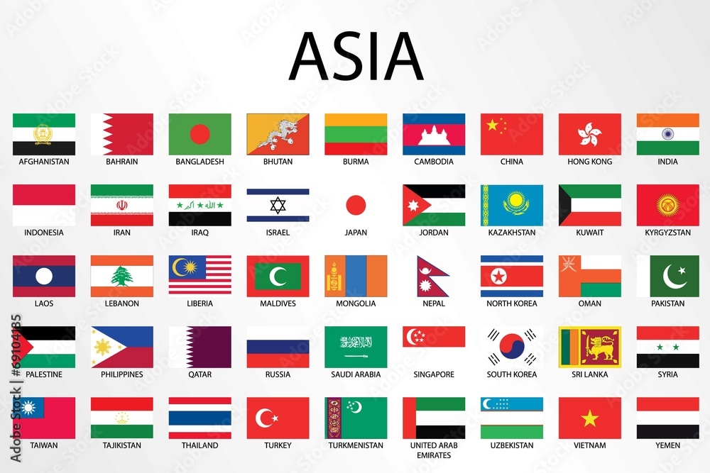 Alphabetical Country Flags For The Continent Of Asia Stock Vector Alphabetical Country Flags For The Continent Of Asia Stock Vector