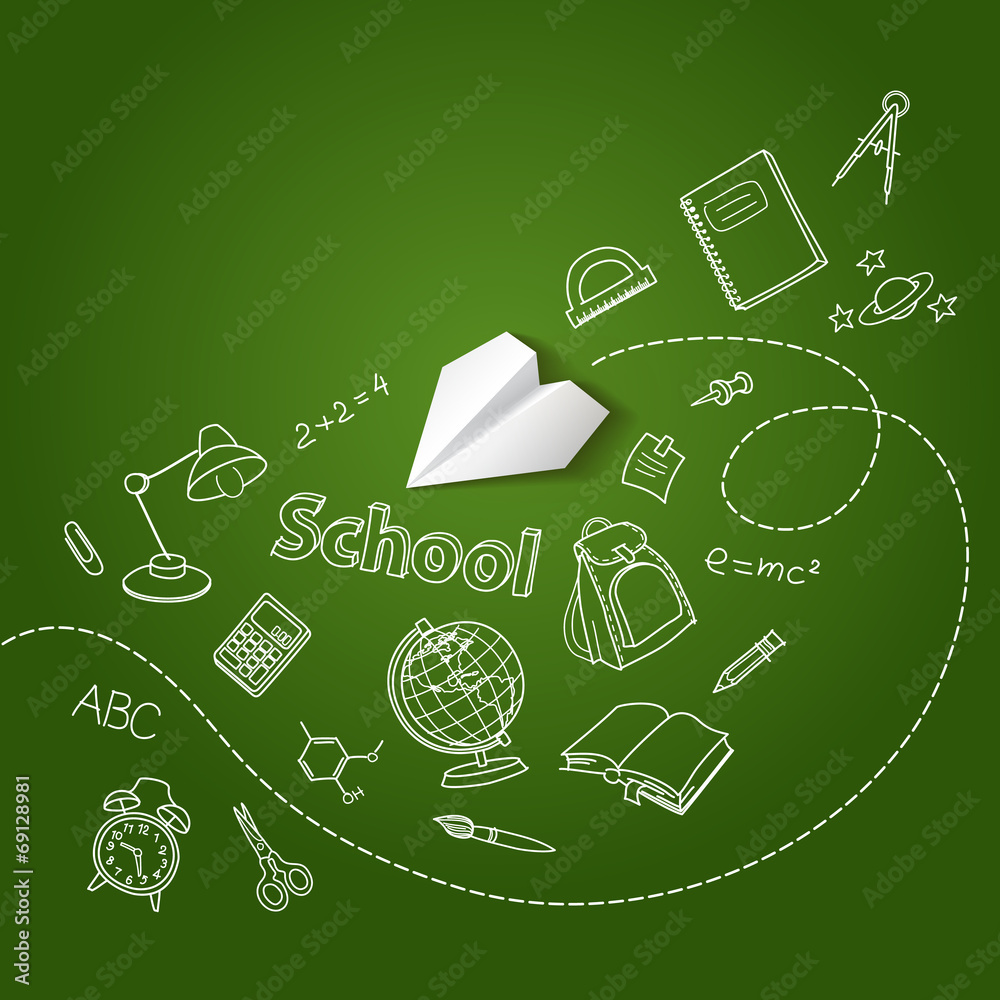Paper plane and school doodle vector background Stock Vector | Adobe Stock
