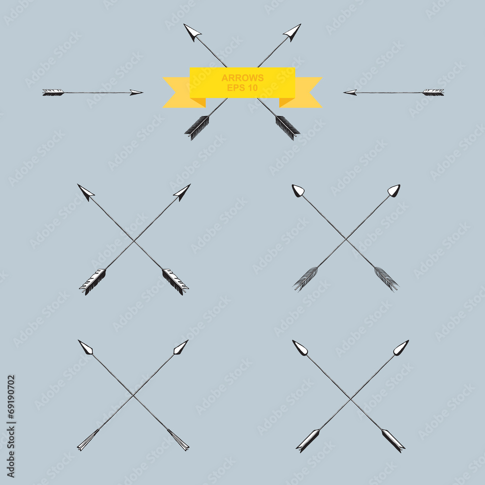Set of crossed arrows, vector illustration, hand drawn doodles Stock ...