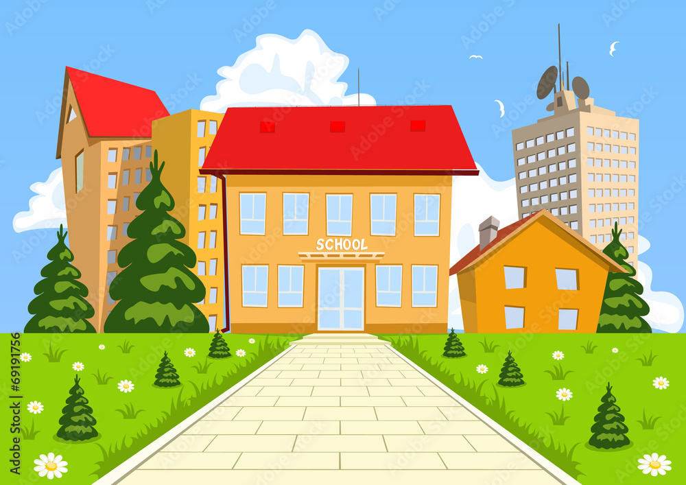 Vector cartoon modern school building Stock Vector | Adobe Stock