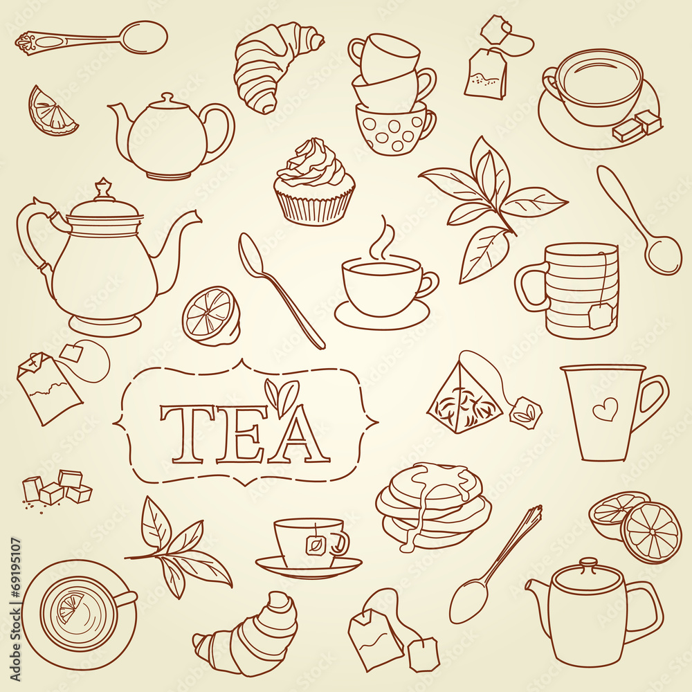 Hand drawn tea doodle concept vector Stock Vector | Adobe Stock