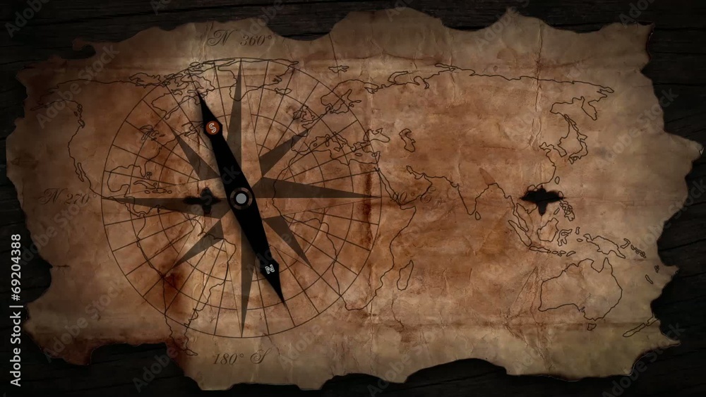 old map with a compass needle Stock Video | Adobe Stock