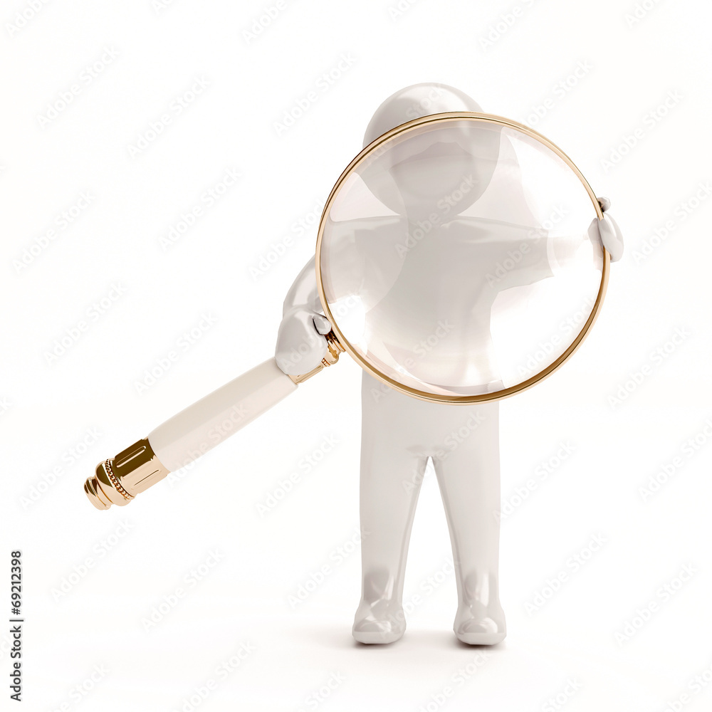 3d white people with a magnifying glass Stock Illustration | Adobe Stock