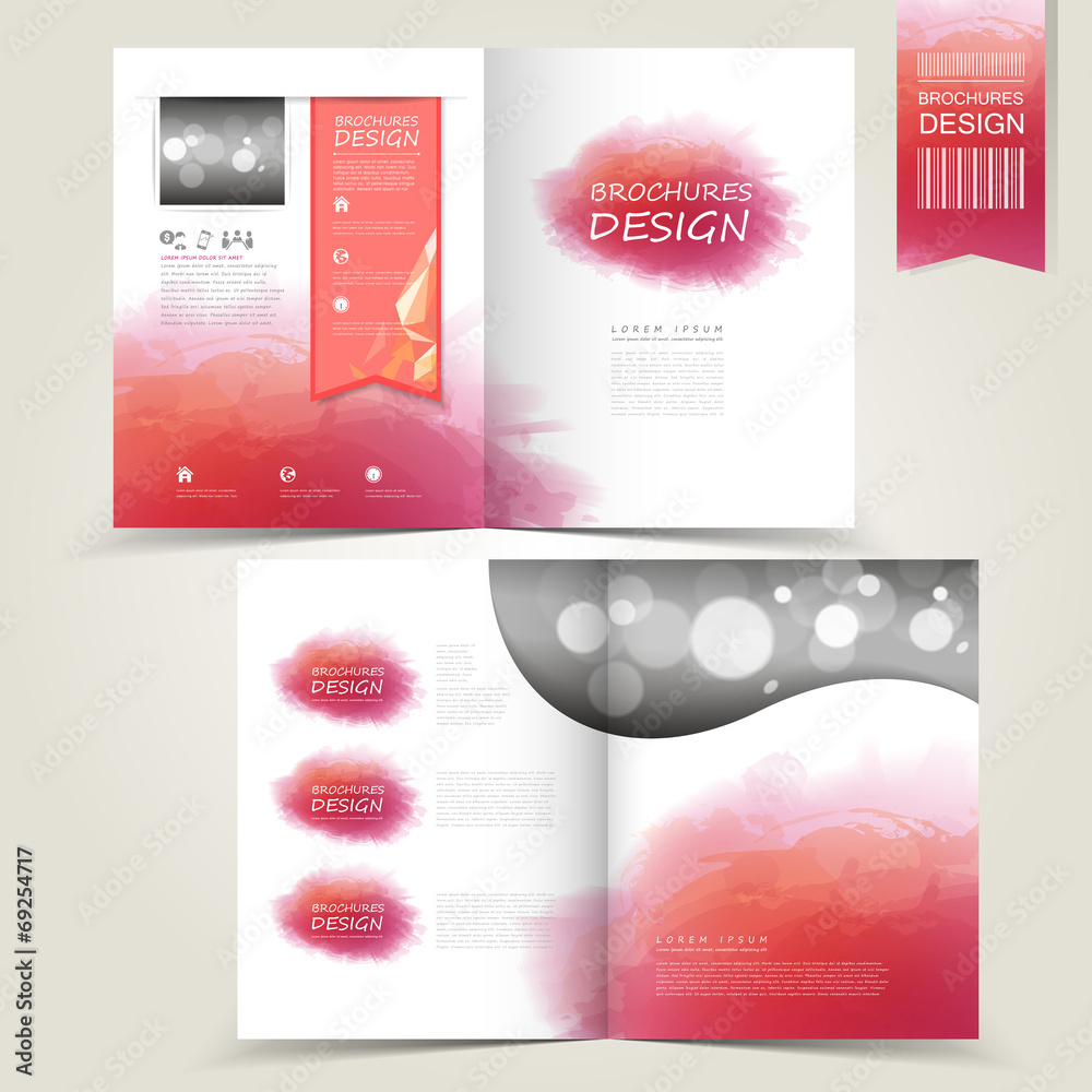 pink template for advertising brochure with pink watercolor spla Stock ...