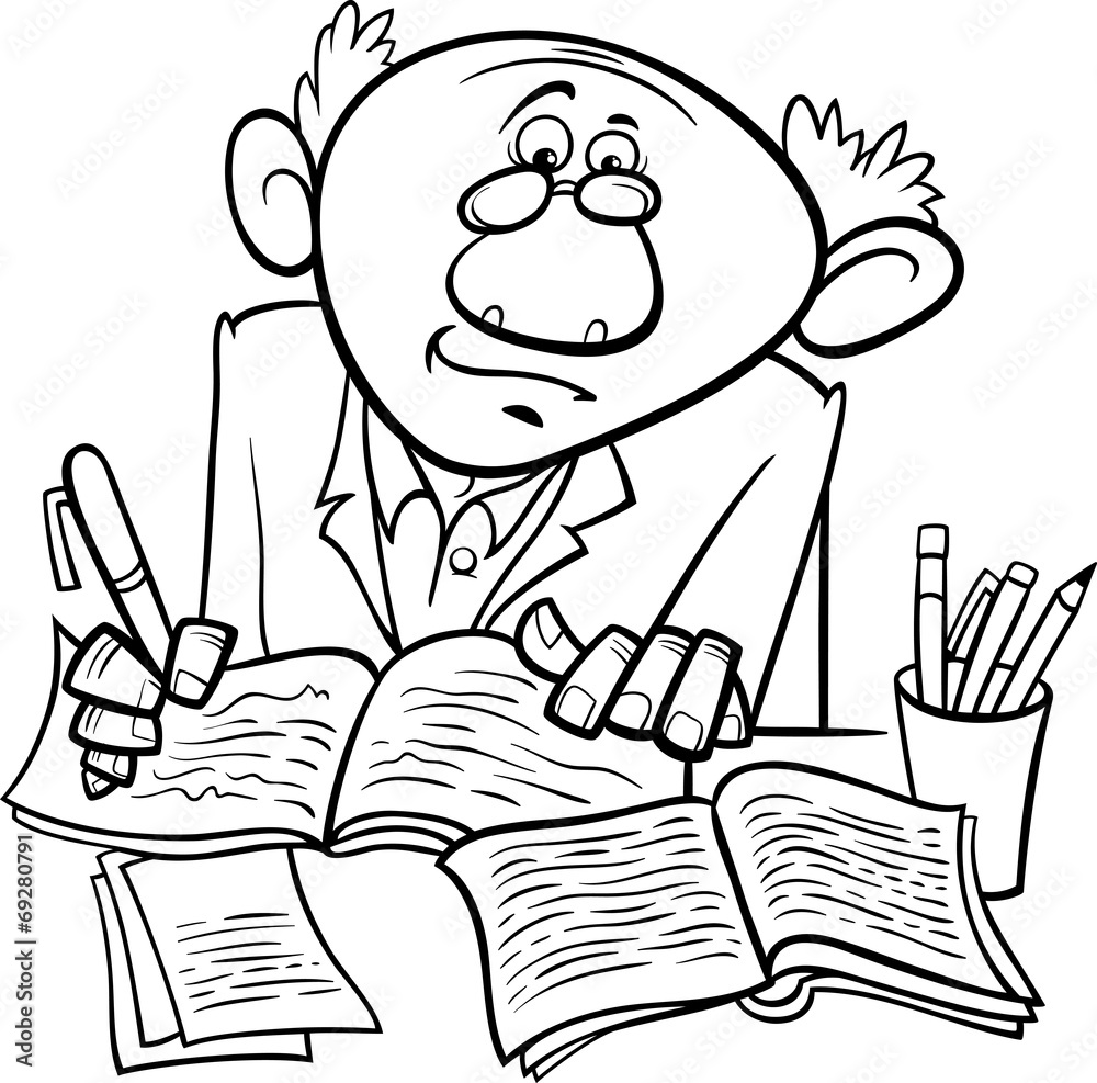 professor or writer cartoon coloring page Stock Vector | Adobe Stock