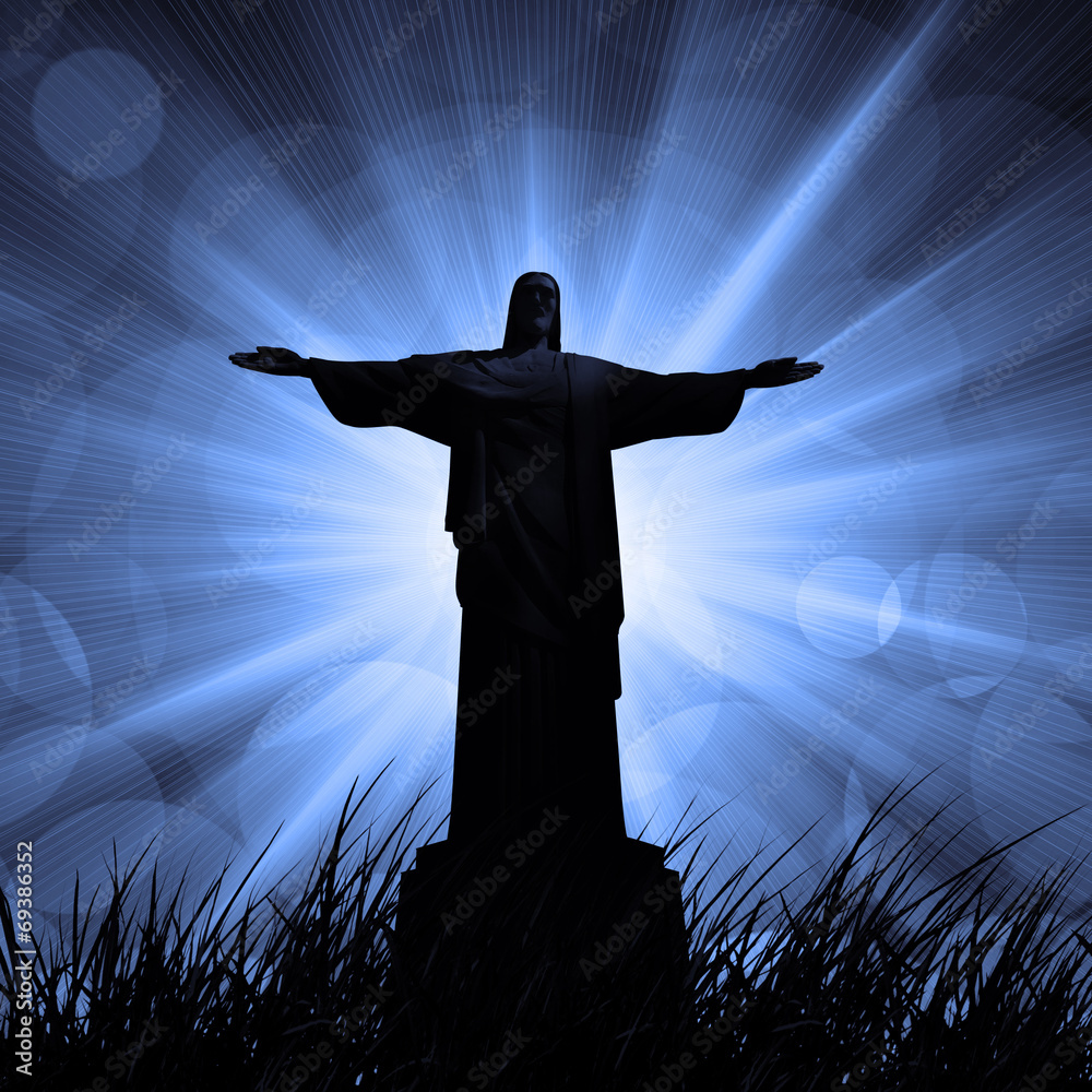 jesus christ statue with blue sky background Stock Illustration | Adobe ...