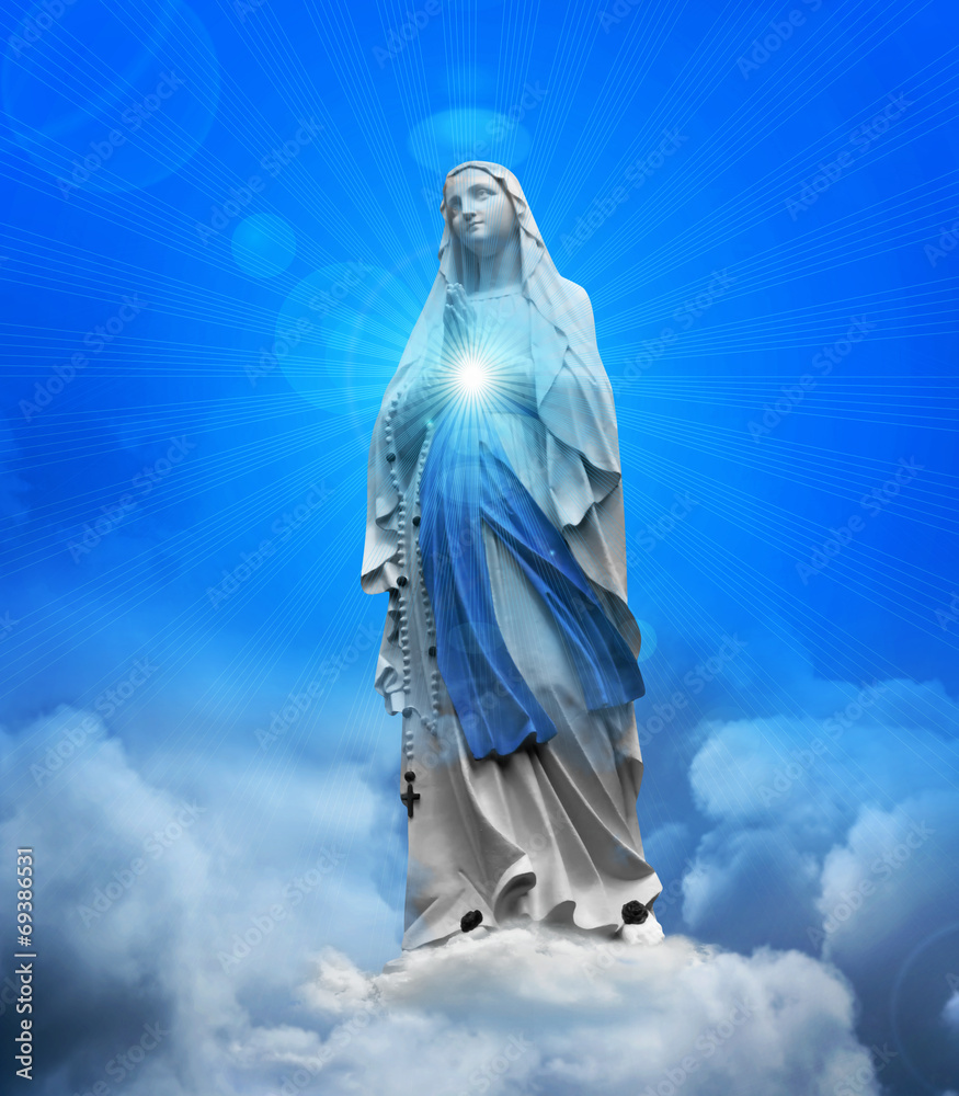 Madonna statue with blue sky and clouds background Stock Illustration ...