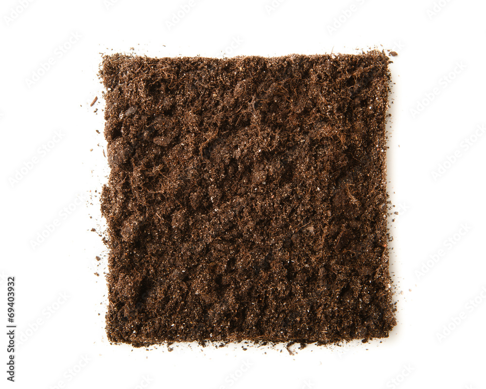 square piece of soil isolated on white Stock Photo | Adobe Stock