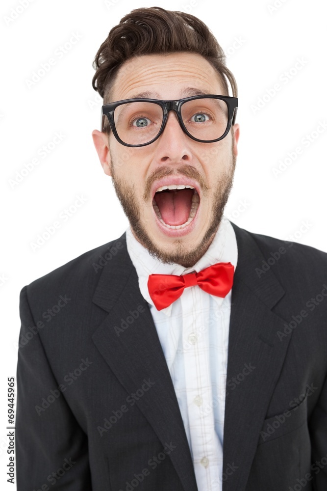 Fotografia do Stock: Nerdy businessman shouting with mouth open | Adobe ... Fotografia do Stock: Nerdy businessman shouting with mouth open | Adobe ...