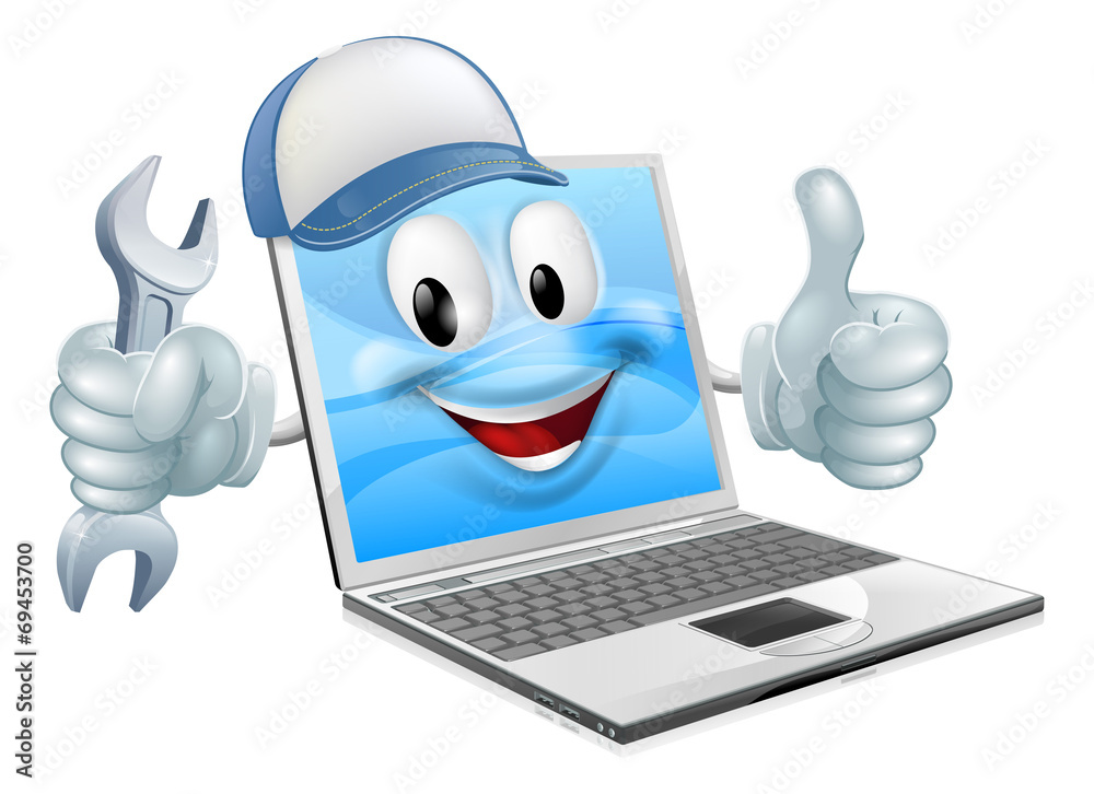 Cartoon laptop computer repair mascot Stock Vector | Adobe Stock