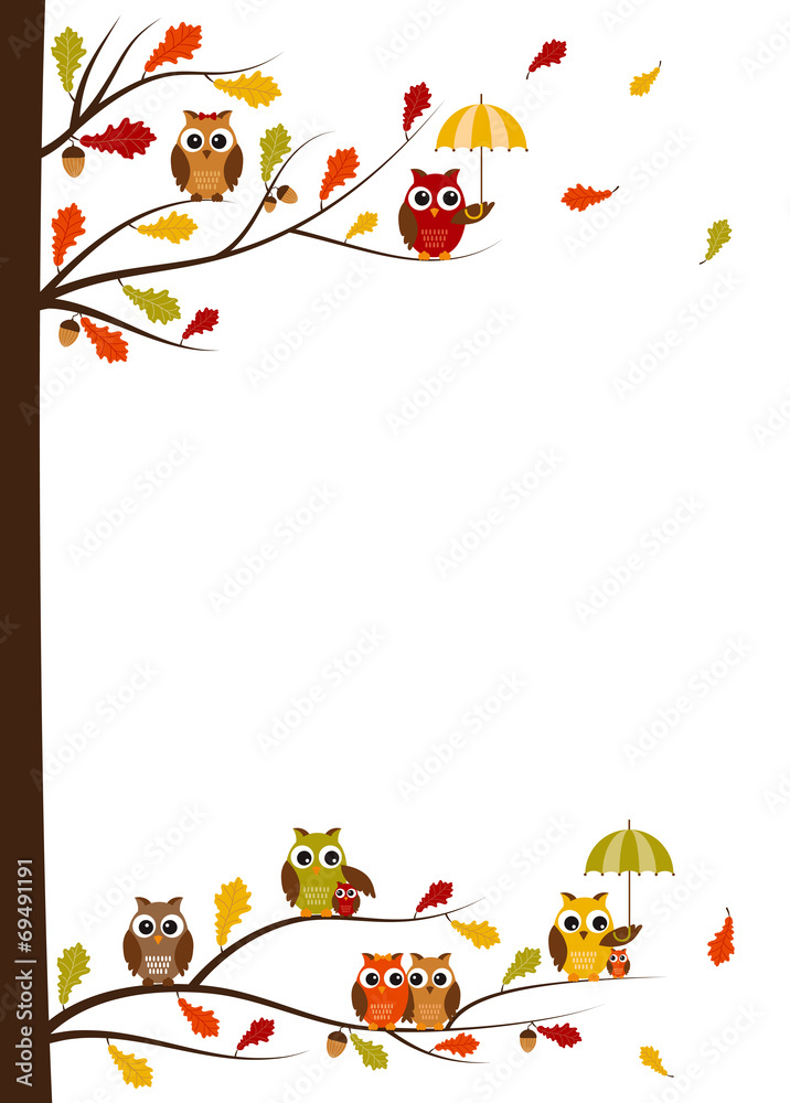 Fall owls card with space for your text Stock Vector | Adobe Stock