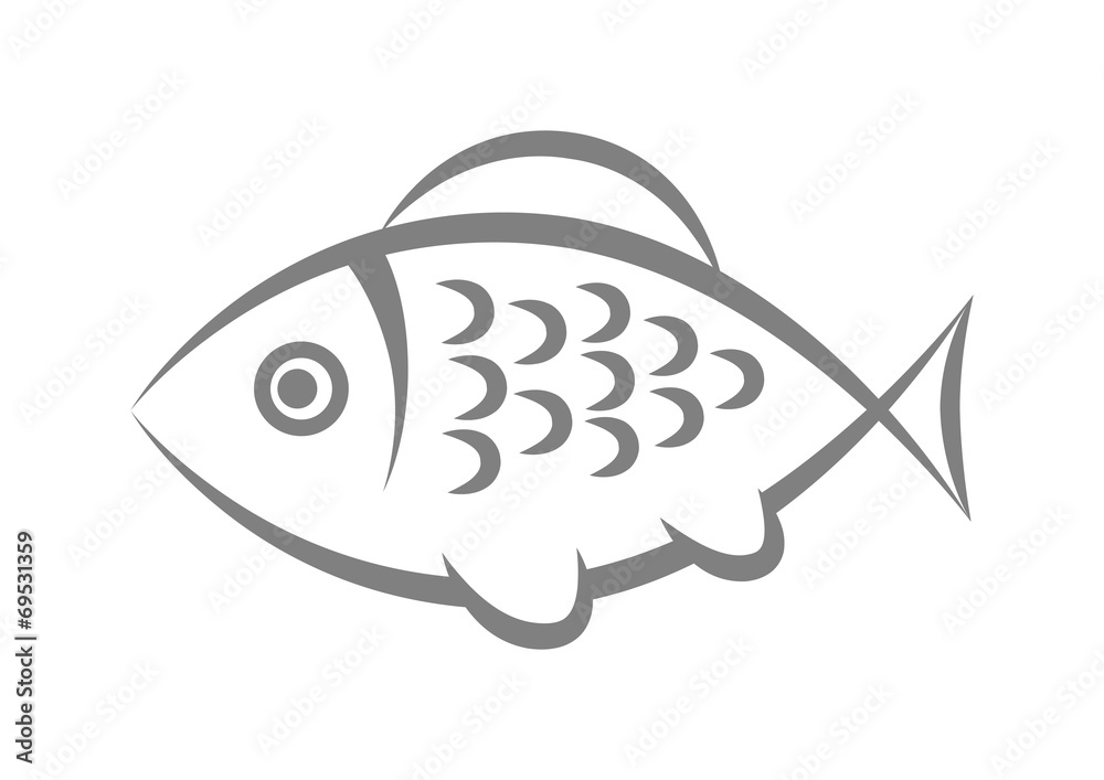 Grey fish icon on white background Stock Vector | Adobe Stock