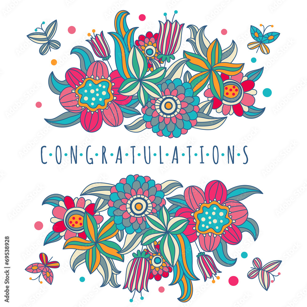 Vector floral congratulation card Stock Vector | Adobe Stock