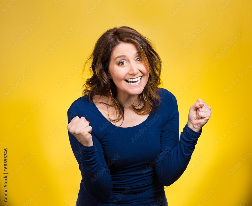 Portrait Happy ecstatic woman celebrating being winner foto de Stock ...