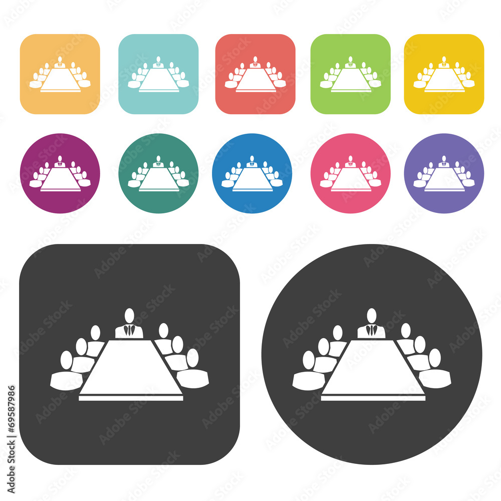 Conference room meeting icons set. Round and rectangle colourful Stock ...