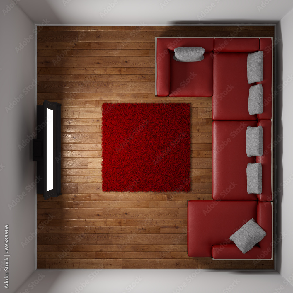 Top view of room with TV Stock Illustration | Adobe Stock