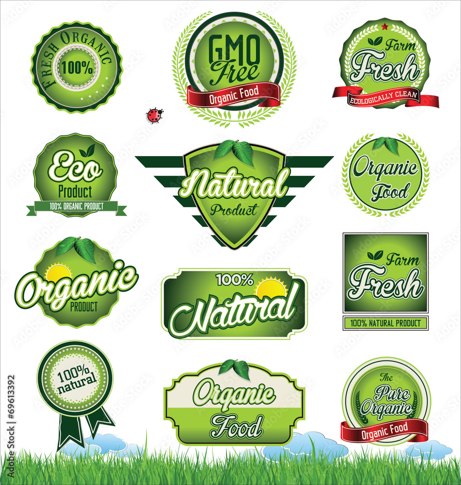 Natural eco green label collection Stock Vector | Adobe Stock