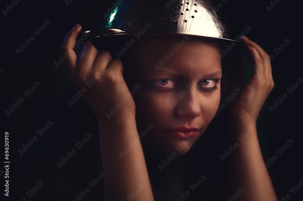 Sad mentally unbalanced teen girl sits and cries Stock Photo | Adobe Stock