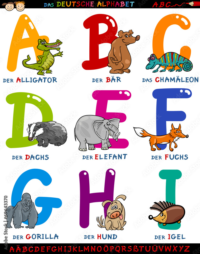 cartoon german alphabet with animals Stock Vector | Adobe Stock