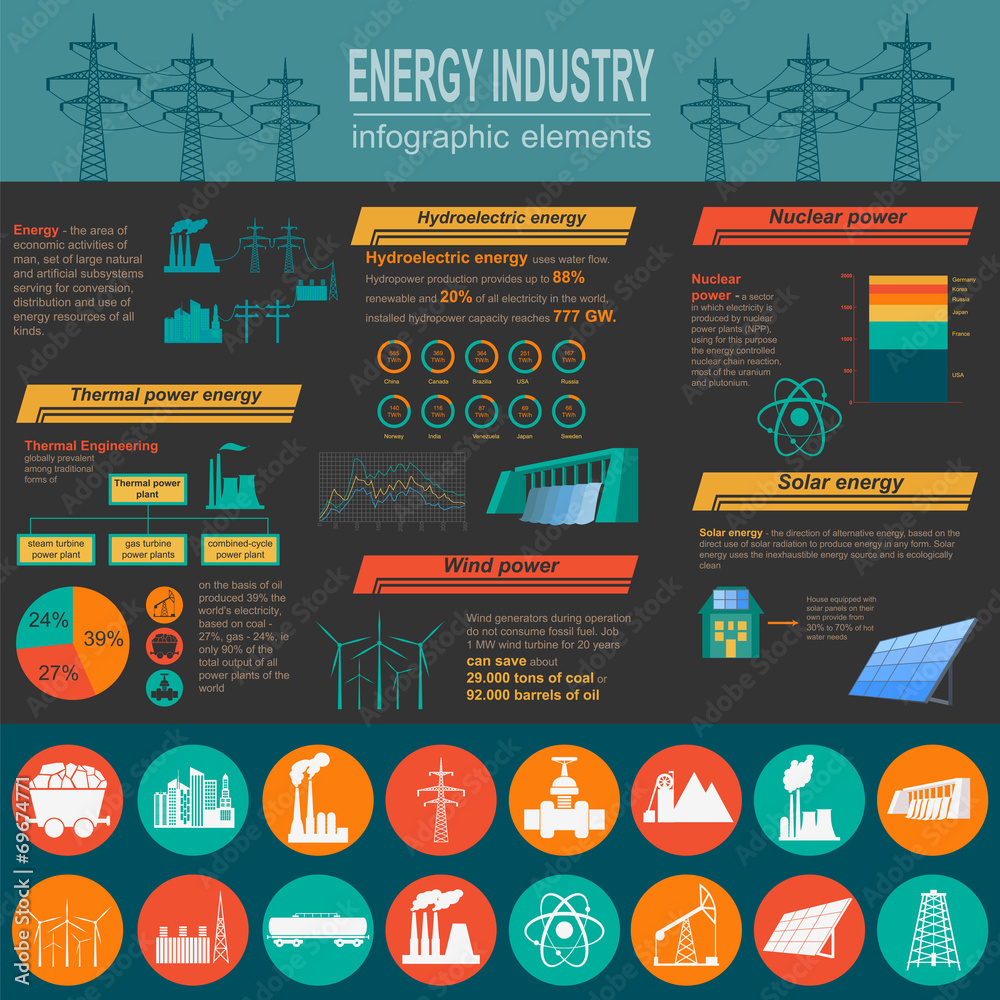 Fuel and energy industry infographic, set elements for creating Stock ...