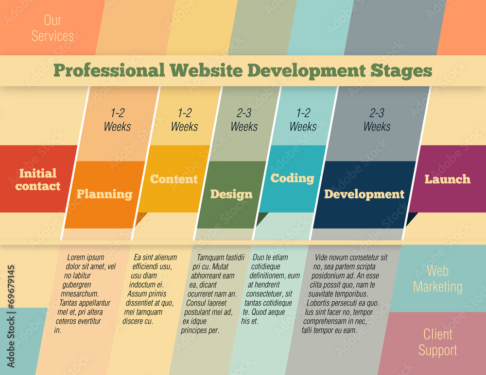 Stages in web design and development infographic Stock Vector | Adobe Stock