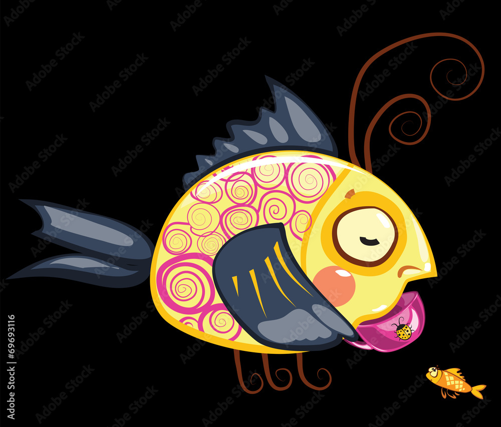 cartoon characters, tea drinking fish Stock Illustration | Adobe Stock