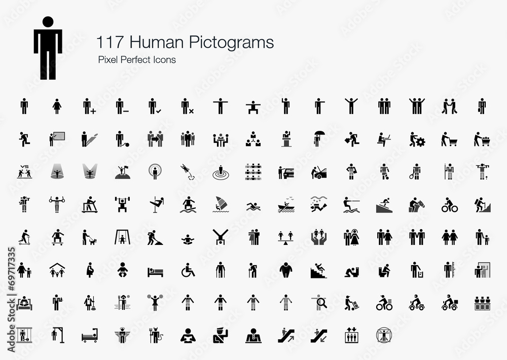 117 Human Pictograms Pixel Perfect Icons Stock Vector | Adobe Stock