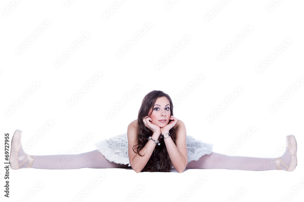 Frau macht Spagat im Ballett Outfit Stock-Foto | Adobe Stock