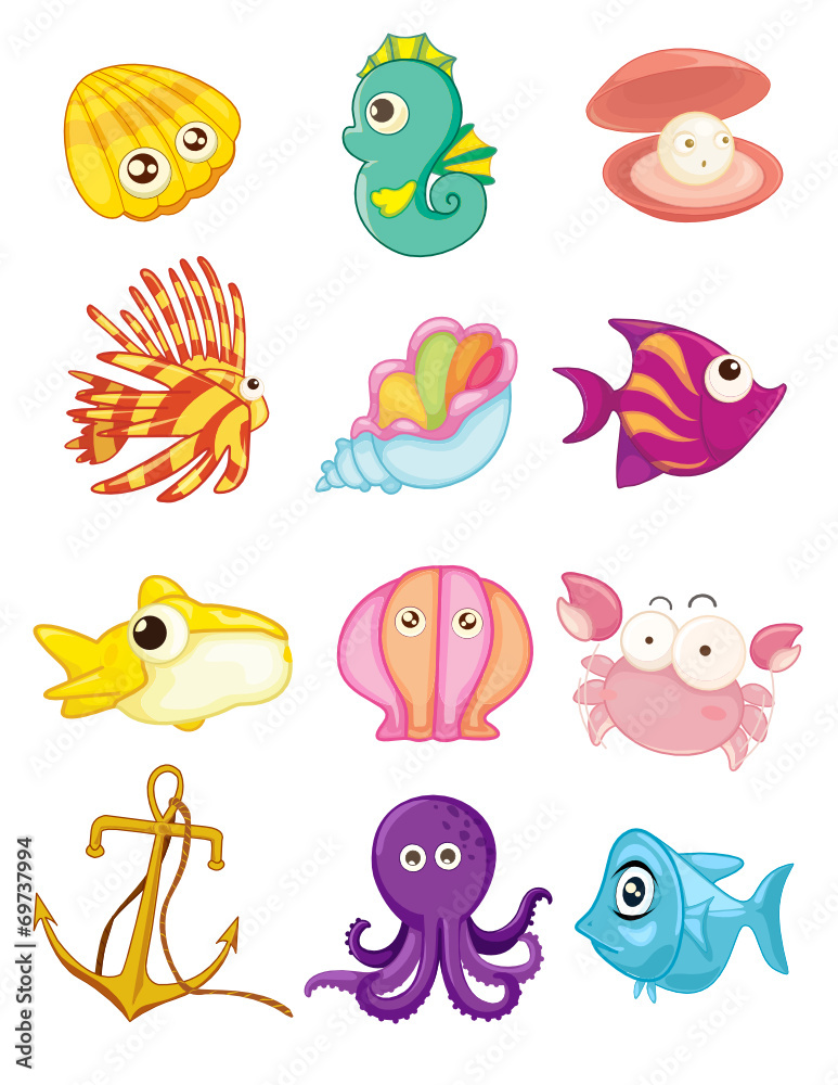 cartoon set of sea animals Stock Vector | Adobe Stock