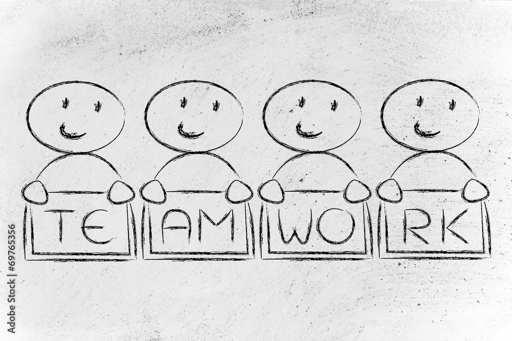 ภาพประกอบสต็อก collaboration, sharing work and team work: funny ...