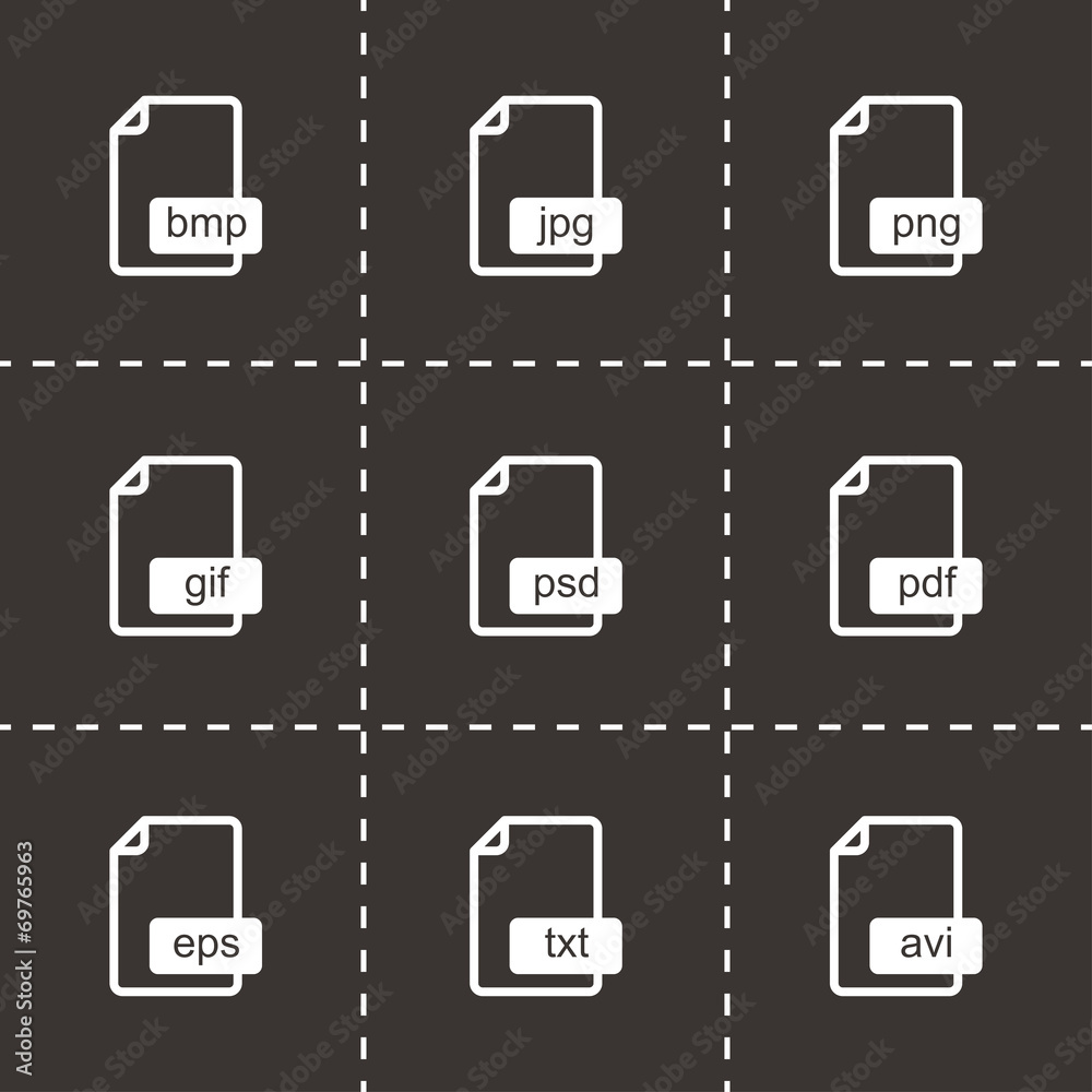 Vector black file format icons set Stock Vector | Adobe Stock