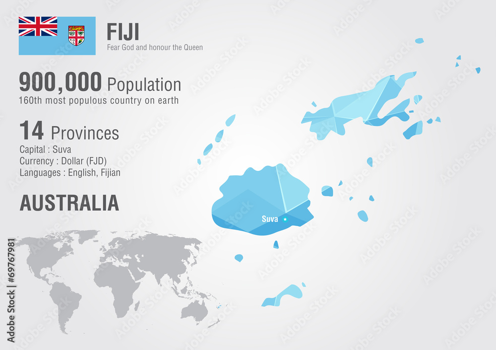 Fiji world map with a pixel diamond texture. Stock Vector | Adobe Stock